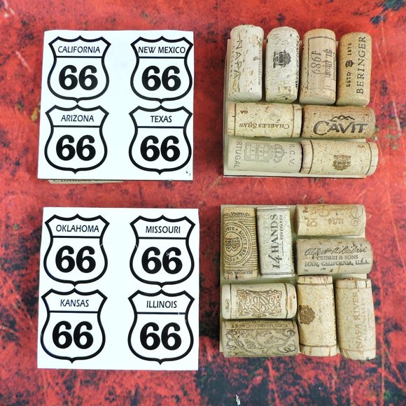 Accents | Route 66 Coaster Set Of 4 With Wine Cork Bottoms | Poshmark